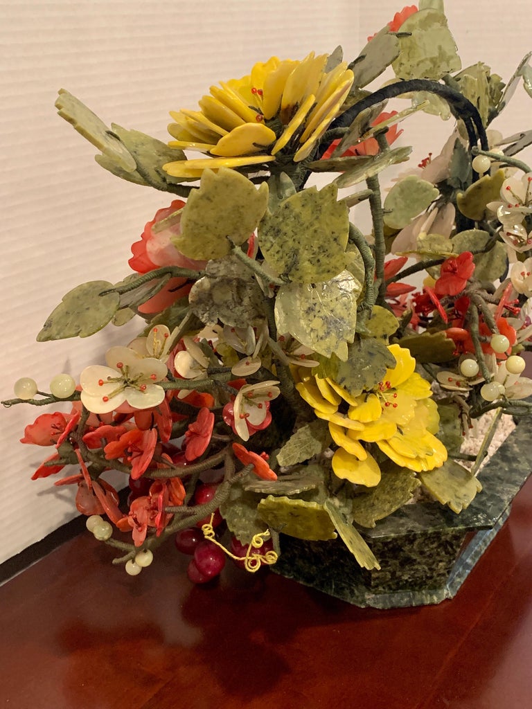 Vintage Chinese Export Hardstone Basket Floral Arrangement For Sale at ...