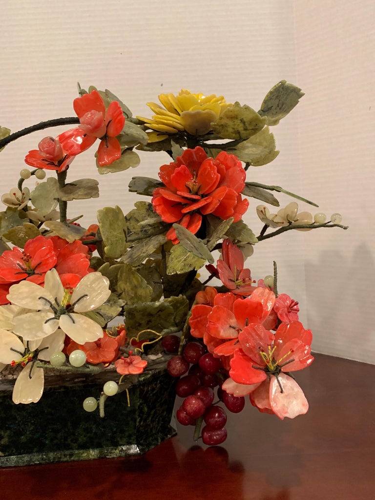 Vintage Chinese Export Hardstone Basket Floral Arrangement For Sale at ...