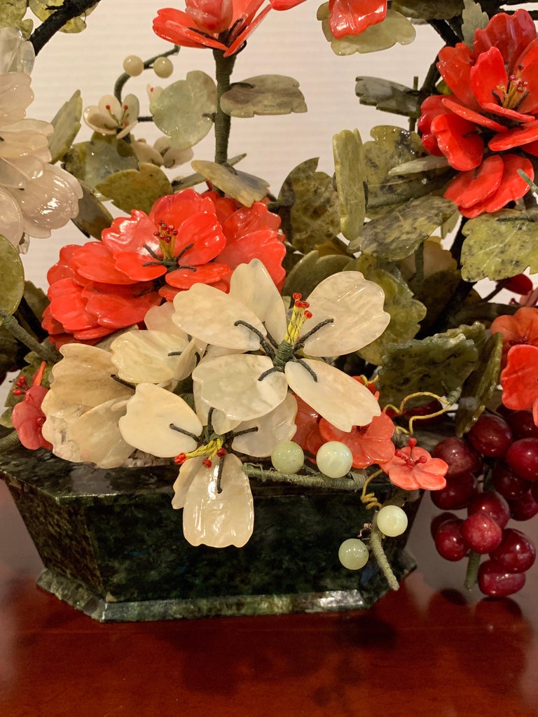 Vintage Chinese Export Hardstone Basket Floral Arrangement For Sale at ...