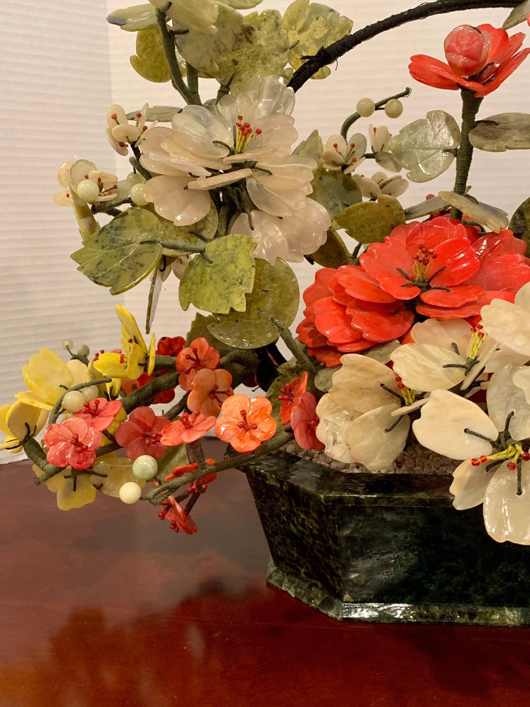 Vintage Chinese Export Hardstone Basket Floral Arrangement For Sale at ...