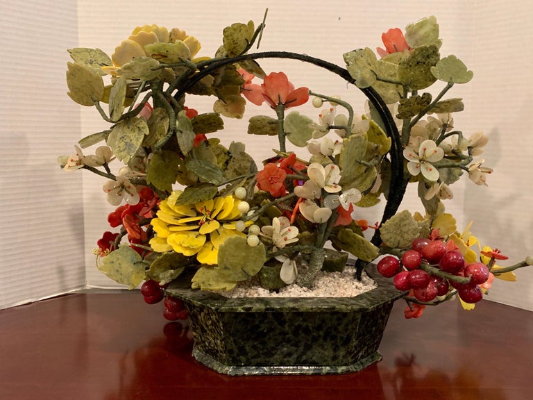 Vintage Chinese Export Hardstone Basket Floral Arrangement For Sale at ...