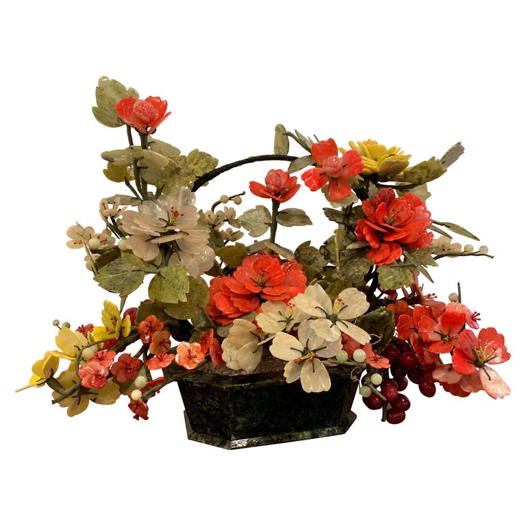 Vintage Chinese Export Hardstone Basket Floral Arrangement For Sale at ...