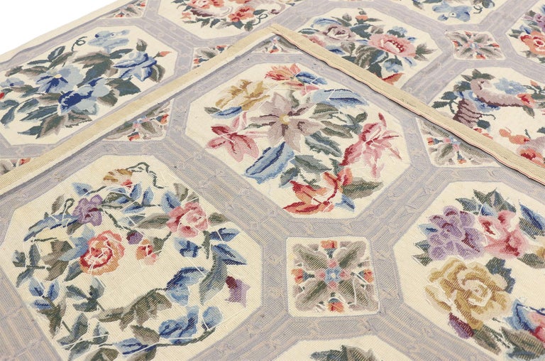Vintage Chinese Floral Needlepoint Rug with French Country Style at 1stDibs