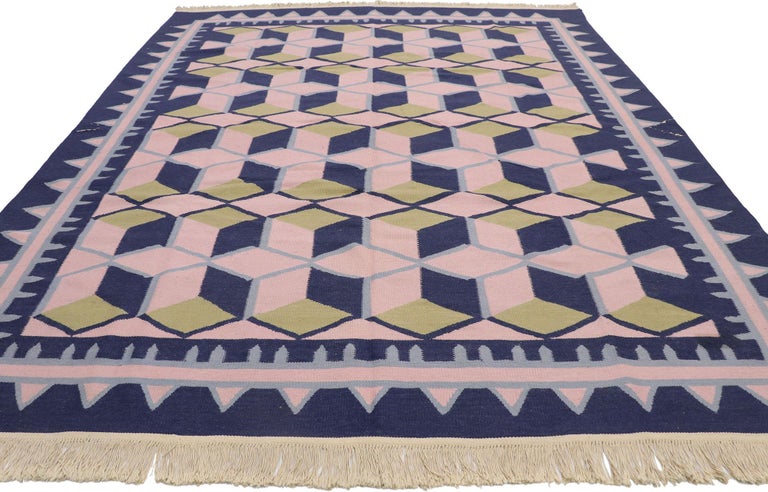 Vintage Chinese Geometric Kilim Rug with Postmodern Cubist Style For ...