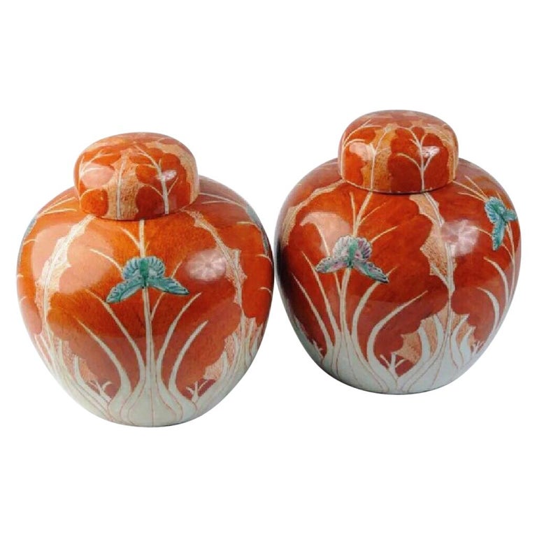 Vintage Chinese Ginger Jars in Orange, Pair at 1stDibs