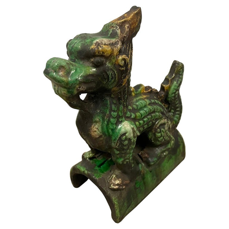 Vintage Chinese Glazed Ceramic Dragon Roof Tile For Sale at 1stDibs