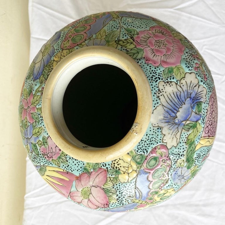 Vintage Chinese Hand Painted Multi Colored Vase For Sale at 1stDibs