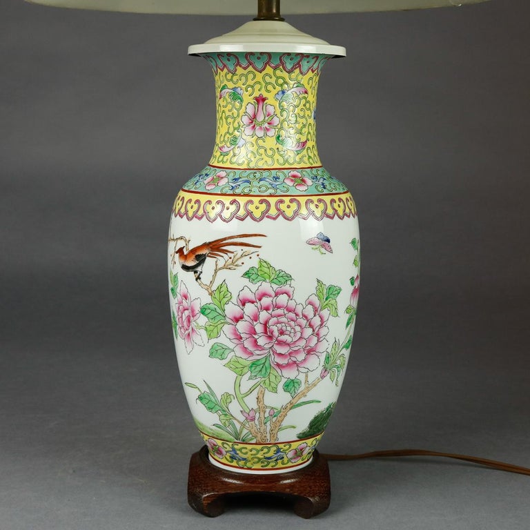 Vintage Chinese Hand Painted Porcelain Floral Garden Vase Table Lamp at ...