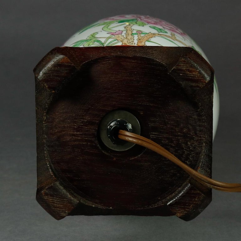 Vintage Chinese Hand Painted Porcelain Floral Garden Vase Table Lamp at ...