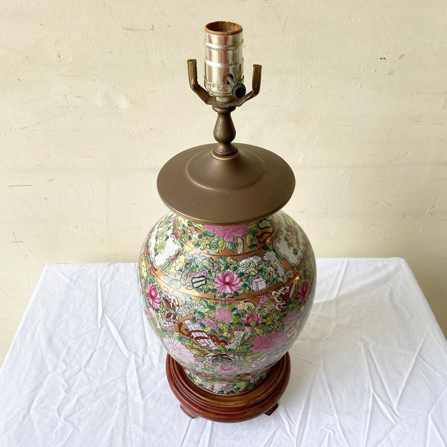 Vintage Chinese Hand Painted Porcelain Table Lamp For Sale at 1stDibs