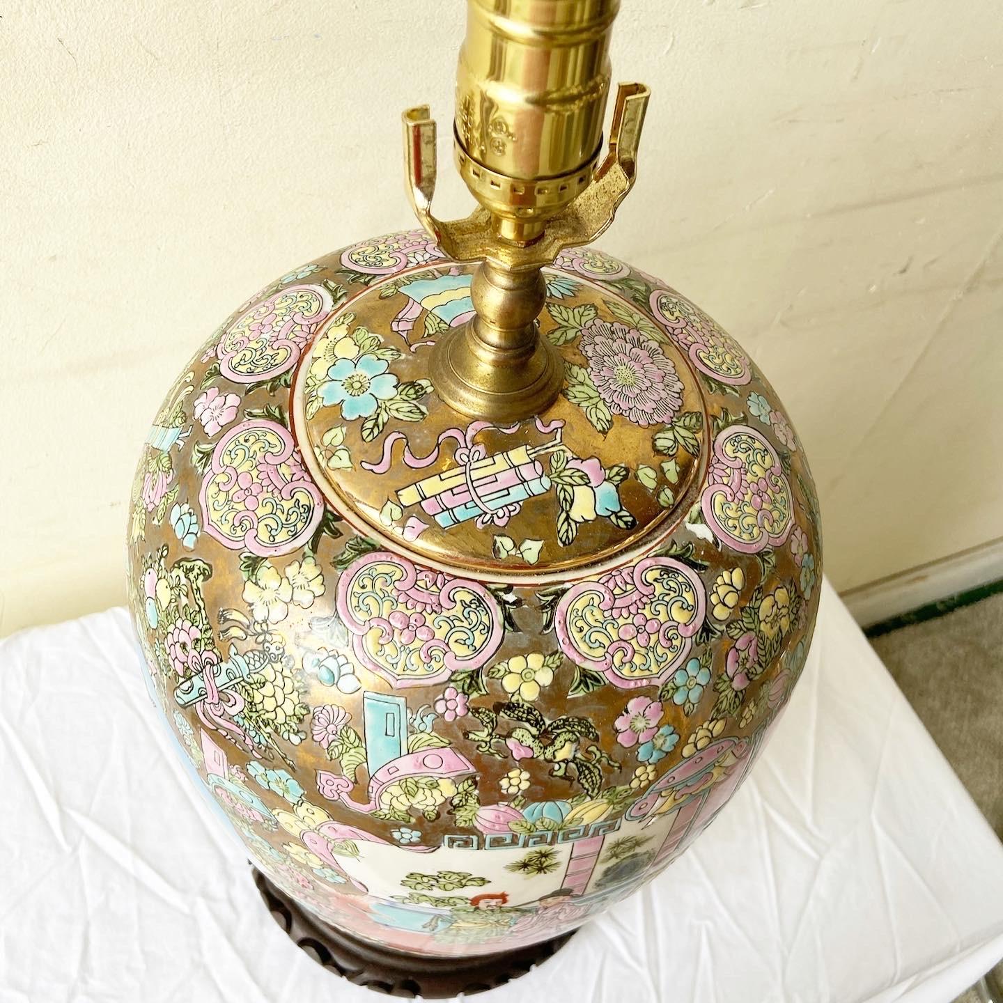 Vintage Chinese Hand Painted Porcelain Table Lamp For Sale at 1stDibs