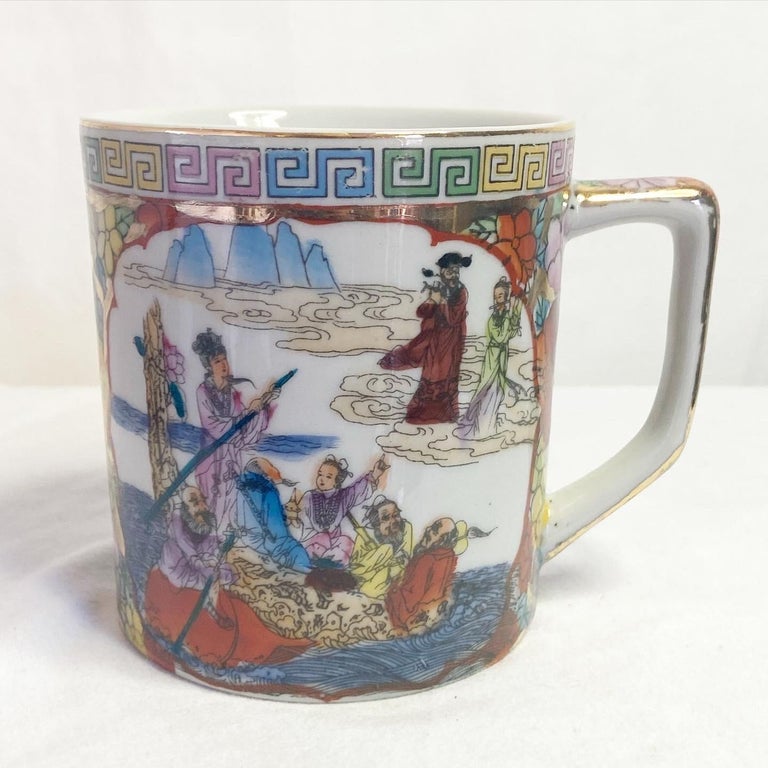 Vintage Chinese Hand Painted Tea Cups/Mugs, a Pair For Sale at 1stDibs