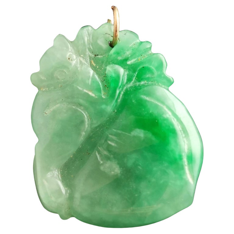 Vintage Chinese Jade pendant Monkey and Peach For Sale at 1stDibs