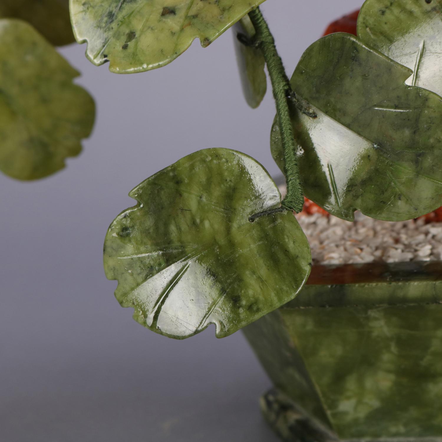 Vintage Chinese Jade Tree Sculpture with Peonies, 20th Century at 1stDibs