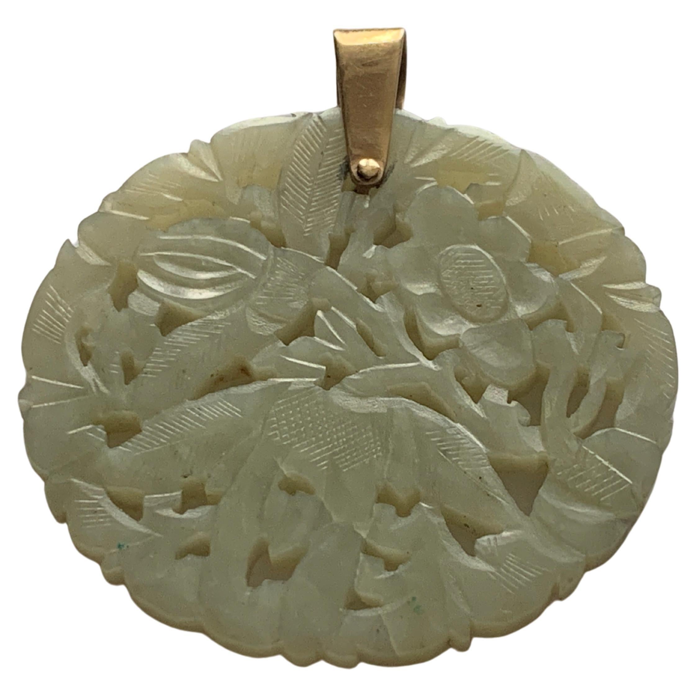 Modern Carved Chinese Jadeite and Diamond Pendant at 1stDibs