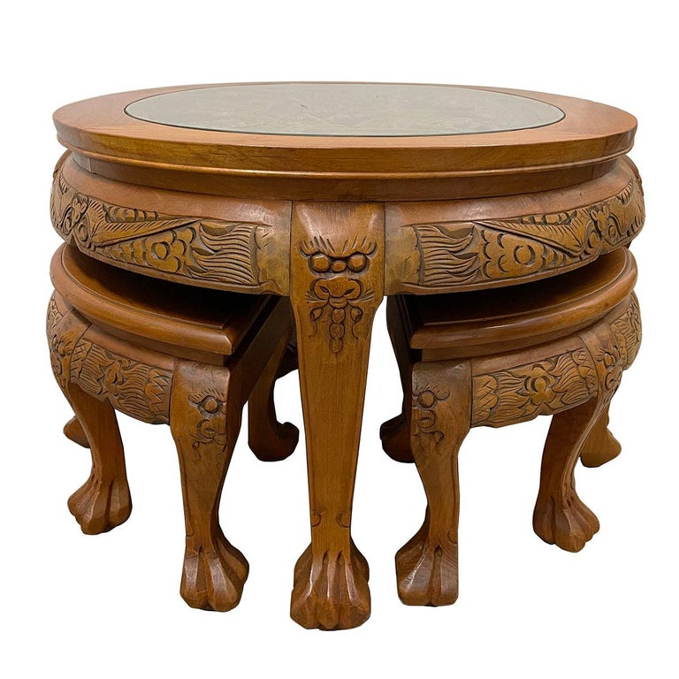 Vintage Chinese Massive Carved Teak Wood Coffee Table with 6 Nesting ...