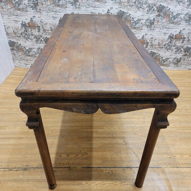 Vintage Chinese Natural 6 Seat Elm Dining Table For Sale at 1stDibs