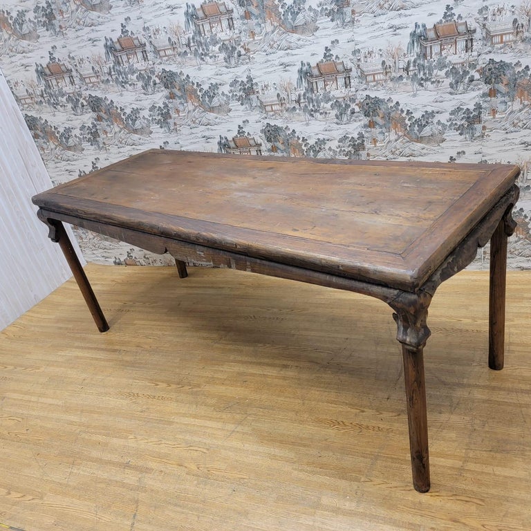 Vintage Chinese Natural 6 Seat Elm Dining Table For Sale at 1stDibs