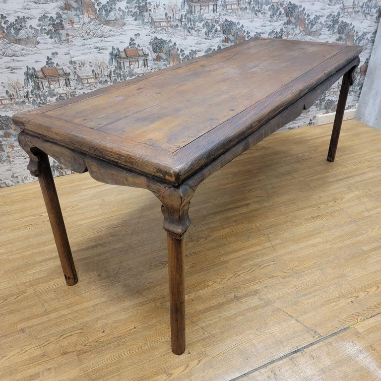 Vintage Chinese Natural 6 Seat Elm Dining Table For Sale at 1stDibs