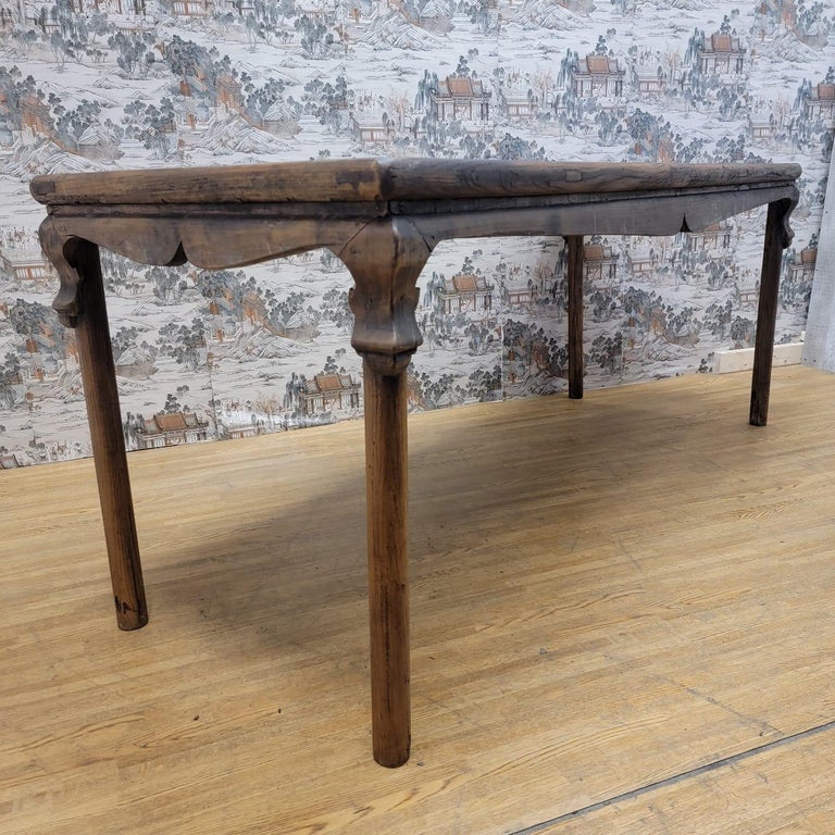 Vintage Chinese Natural 6 Seat Elm Dining Table For Sale at 1stDibs