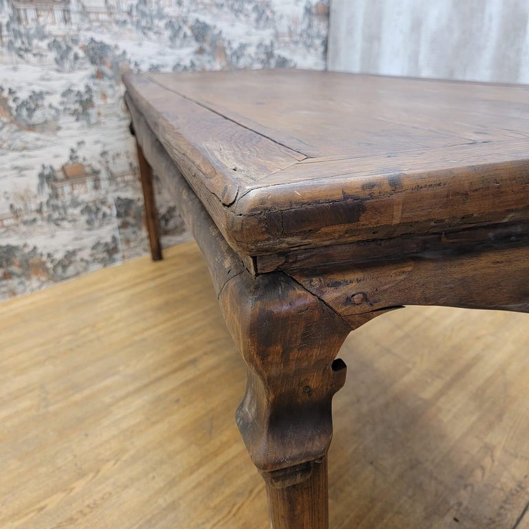Vintage Chinese Natural 6 Seat Elm Dining Table For Sale at 1stDibs