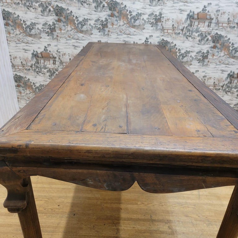 Vintage Chinese Natural 6 Seat Elm Dining Table For Sale at 1stDibs