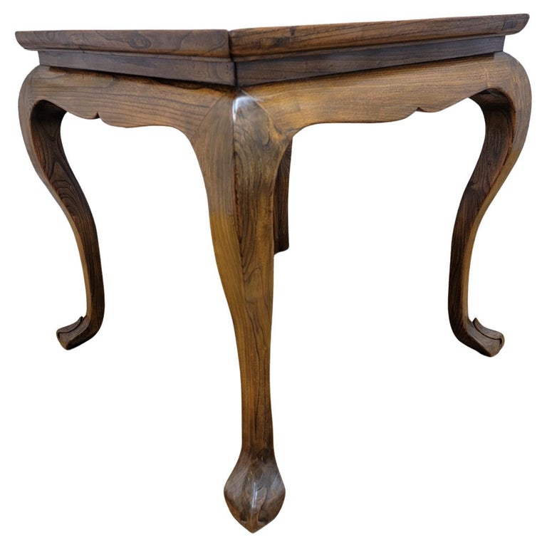 Vintage Chinese Natural Elm Tall Tea / Side Table with Decorative Feet ...