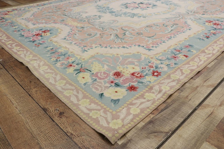 Vintage Chinese Floral Needlepoint Rug in French Victorian Style at 1stDibs