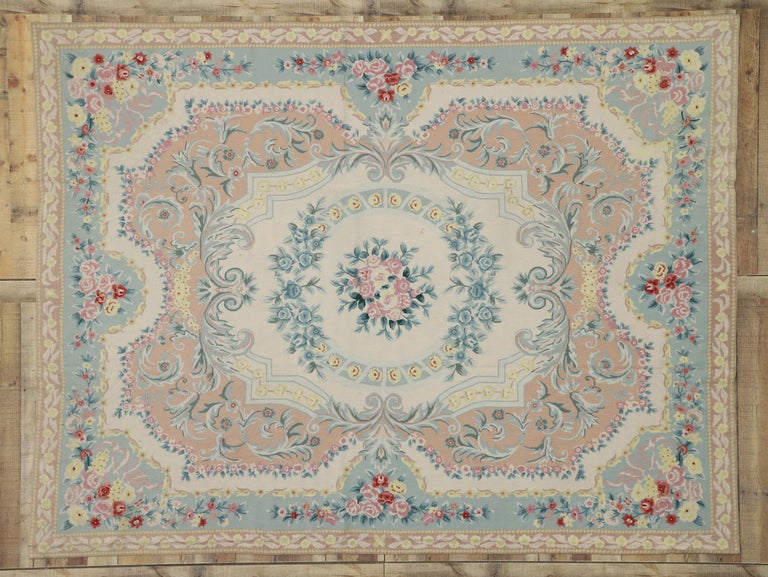 Vintage Chinese Floral Needlepoint Rug in French Victorian Style at 1stDibs