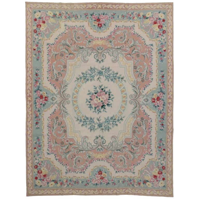 Vintage Chinese Floral Needlepoint Rug in French Victorian Style at 1stDibs