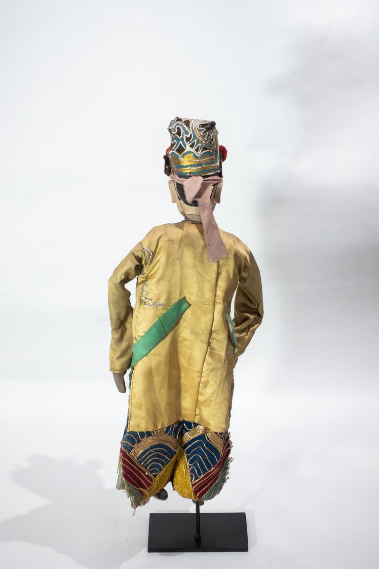 Vintage Chinese Opera Theatre Marionette, Yellow Silk Robe, Red Pom ...