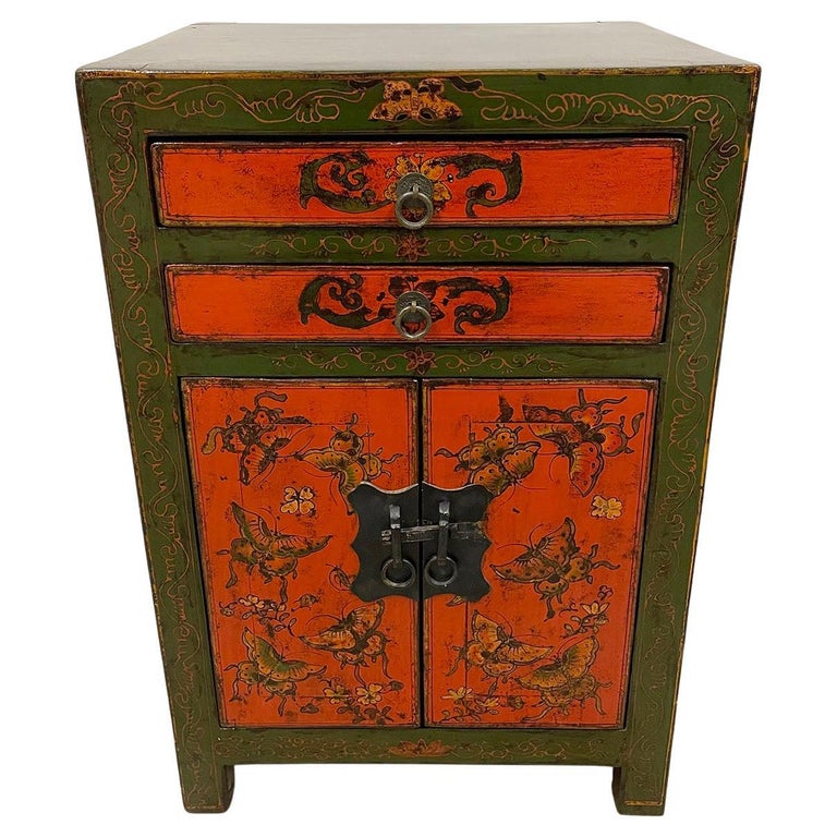 Vintage Chinese Painted "Lucky" Night Stand/End Table For Sale at 1stDibs