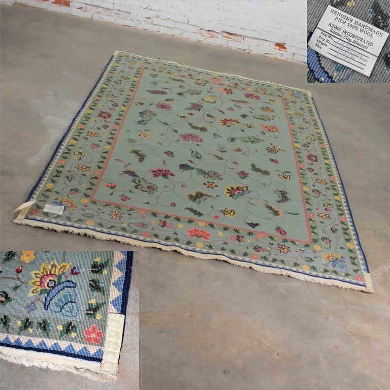 Vintage Chinese Peking Wool Handmade Rug Teal Green Overall Pattern For ...