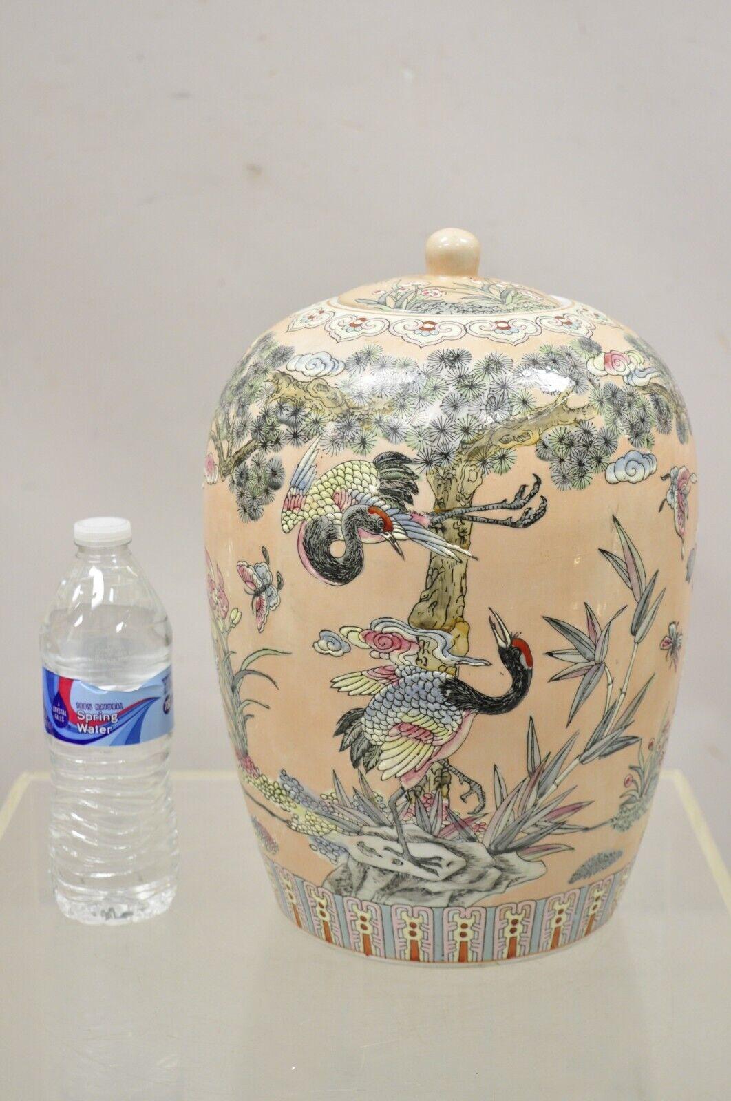 Vintage Chinese Pink Porcelain Lidded Figural Crane Ginger Jars, a Pair ...