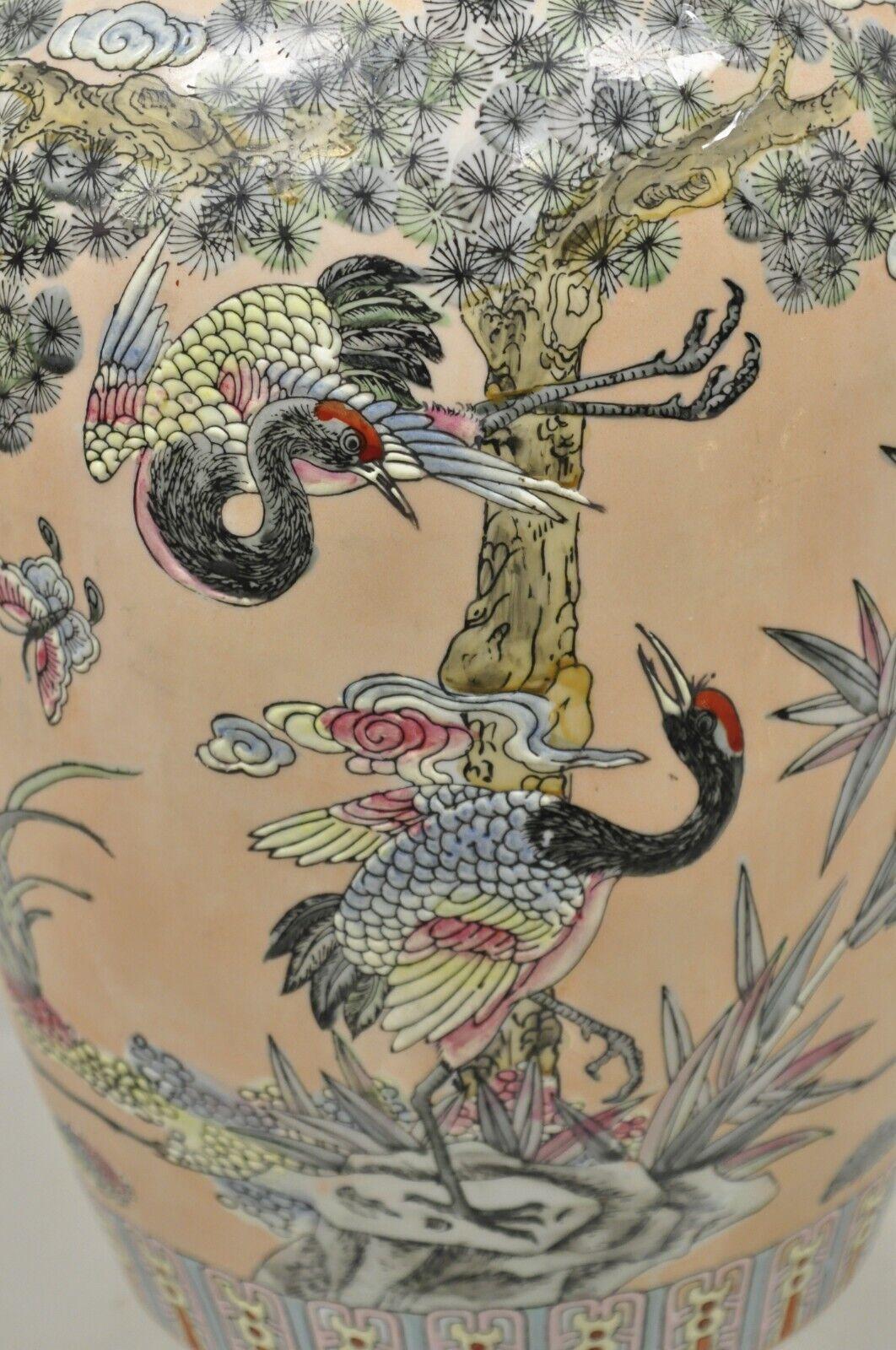 Vintage Chinese Pink Porcelain Lidded Figural Crane Ginger Jars, a Pair ...