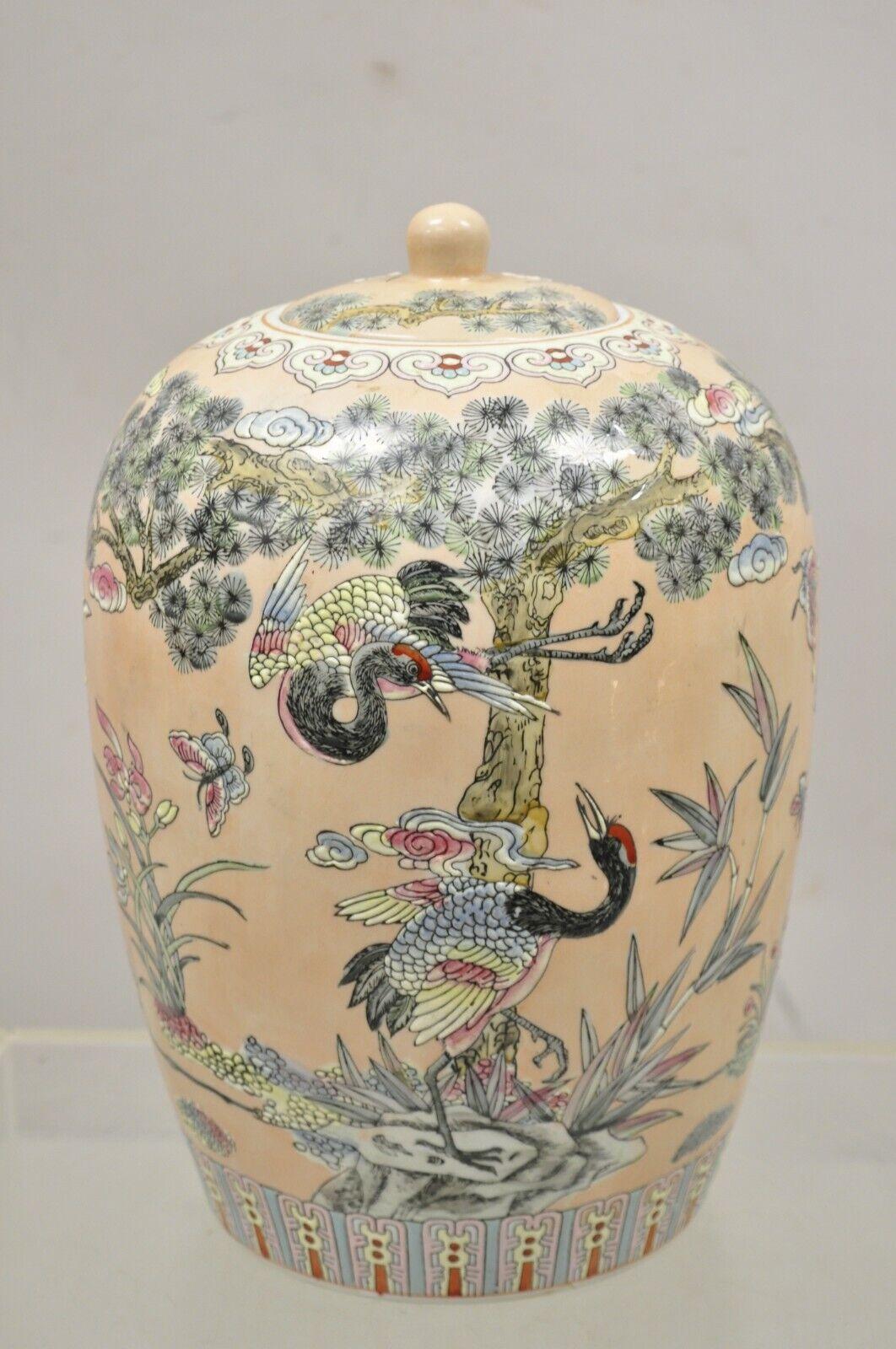 Vintage Chinese Pink Porcelain Lidded Figural Crane Ginger Jars, a Pair ...