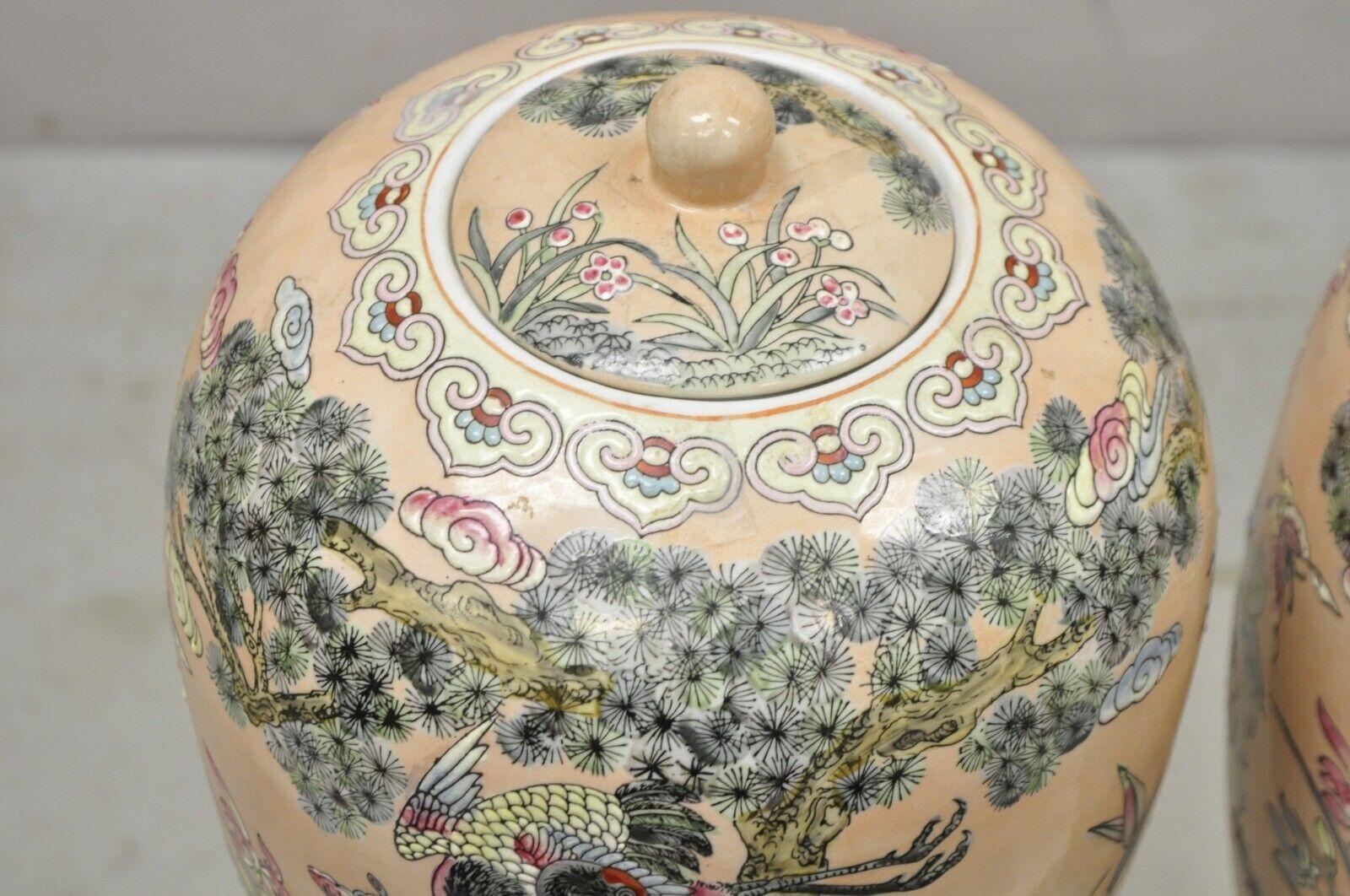 Vintage Chinese Pink Porcelain Lidded Figural Crane Ginger Jars, a Pair ...