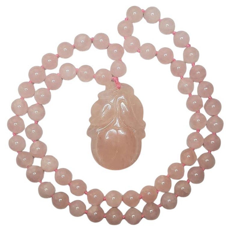 Vintage Chinese Pink Quartz Necklace For Sale at 1stDibs