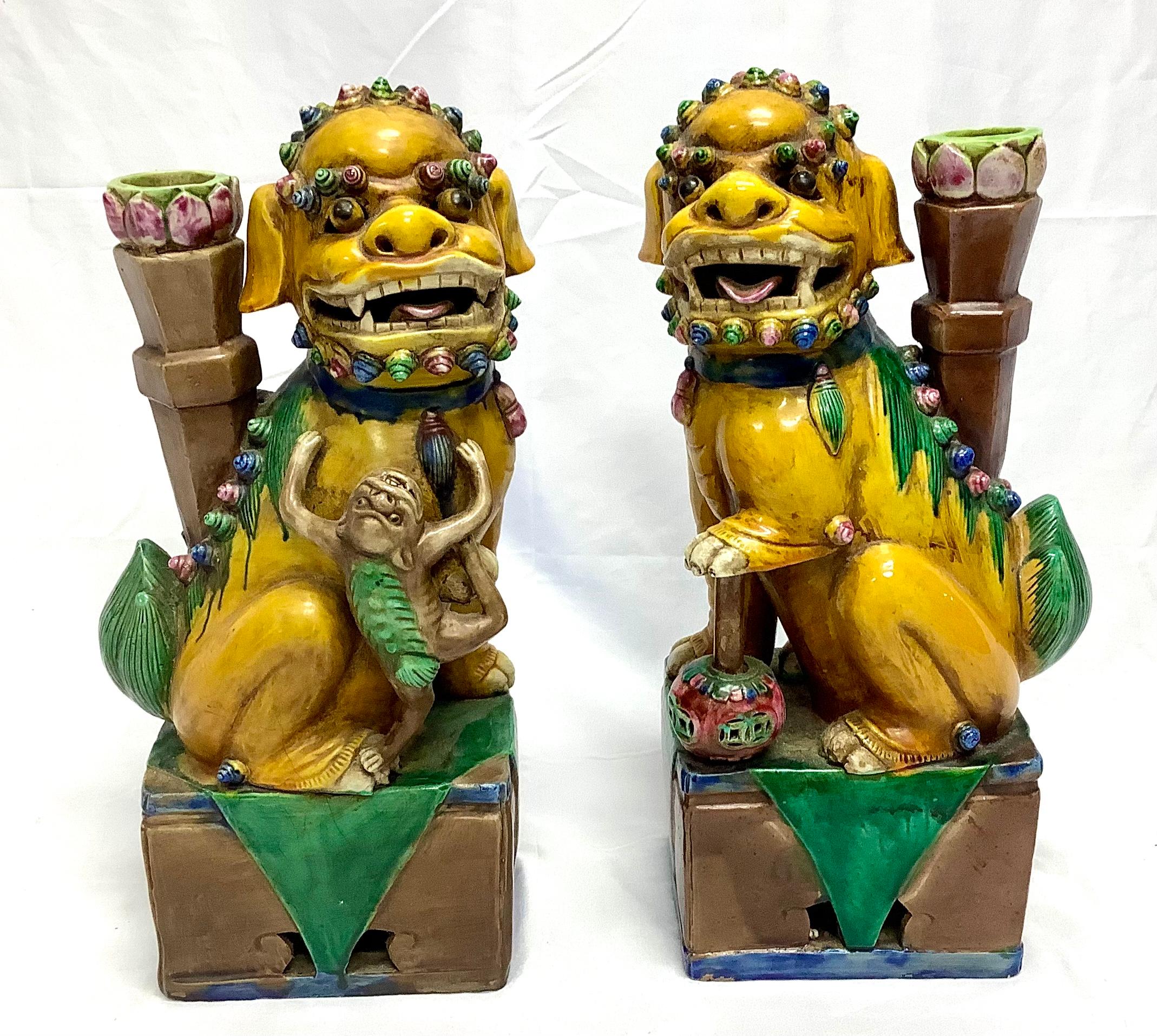 Vintage Chinese Porcelain Foo Dogs, Set of Two For Sale at 1stDibs