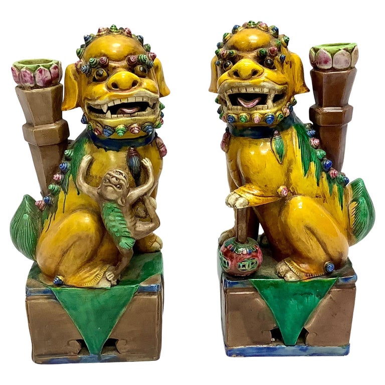 Vintage Chinese Porcelain Foo Dogs, Set of Two For Sale at 1stDibs