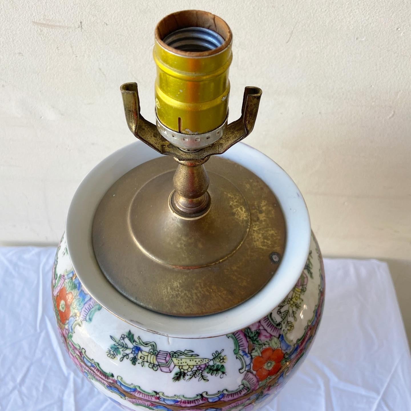 Vintage Chinese Porcelain Hand Painted Table Lamp For Sale at 1stDibs