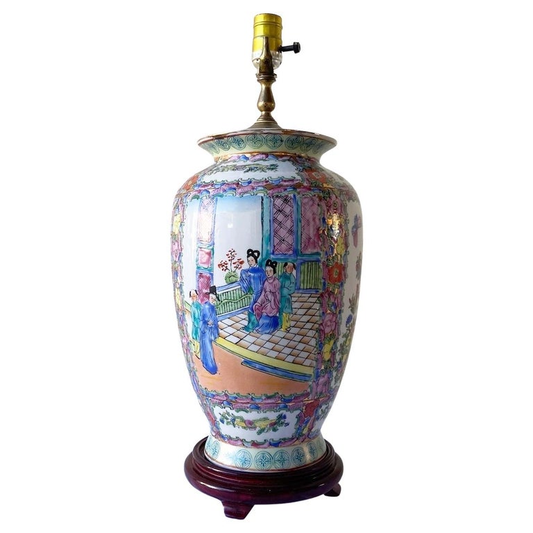 Lampe de bureau vintage en porcelaine chinoise peinte à la main En ...