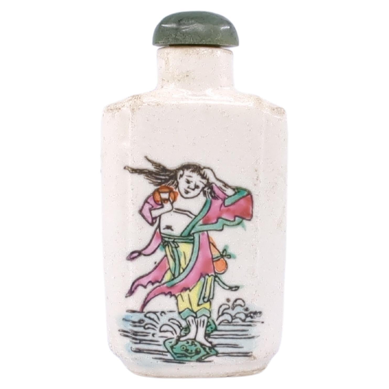 Fine Antique Chinese Carved Cinnabar Applied Gemstones Snuff Bottle R.O ...