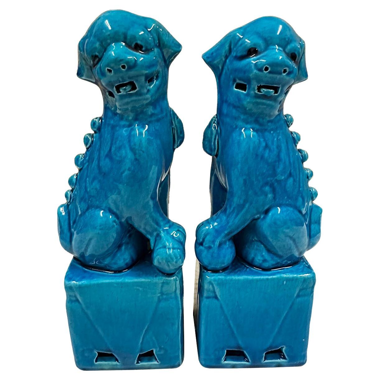 Vintage Chinese Porcelain Turquoise Foo Dog Figurines - a Pair For Sale ...