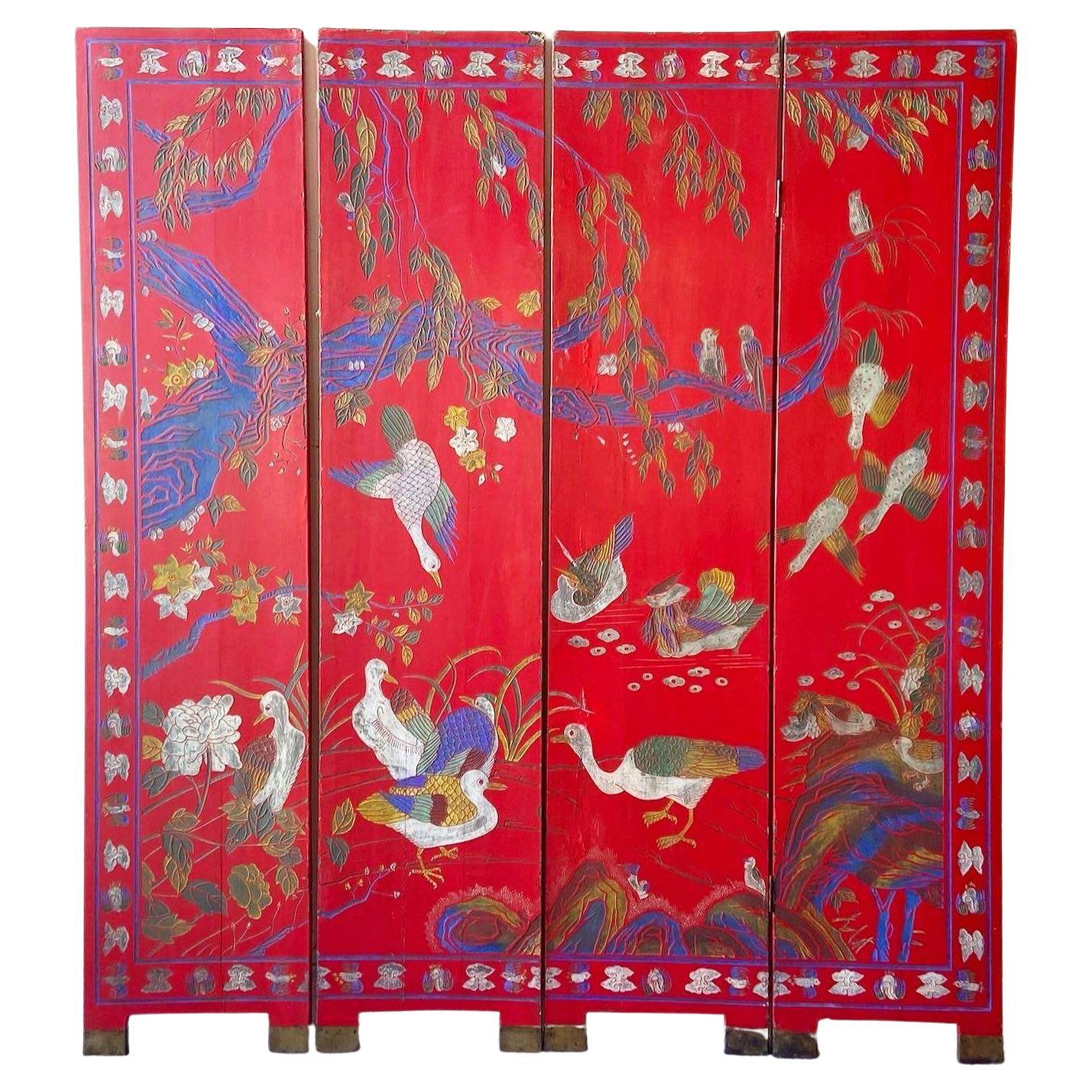 Vintage Hand Carved and Painted Sun Screen For Sale at 1stDibs