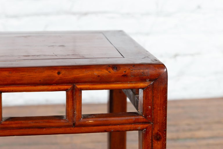 Vintage Chinese Red Lacquer Side Table with Open Apron and Carved ...