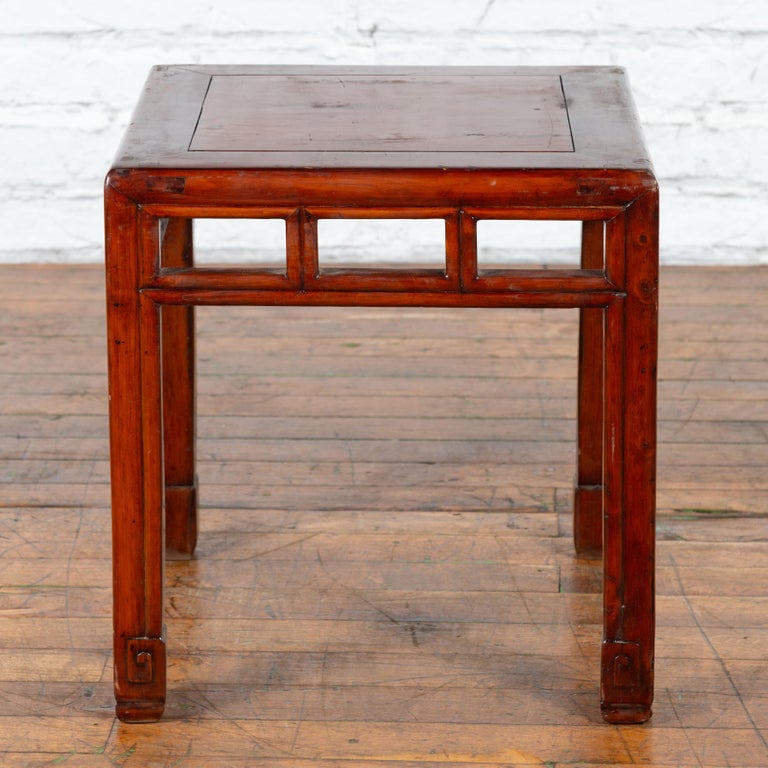 Vintage Chinese Red Lacquer Side Table with Open Apron and Carved ...