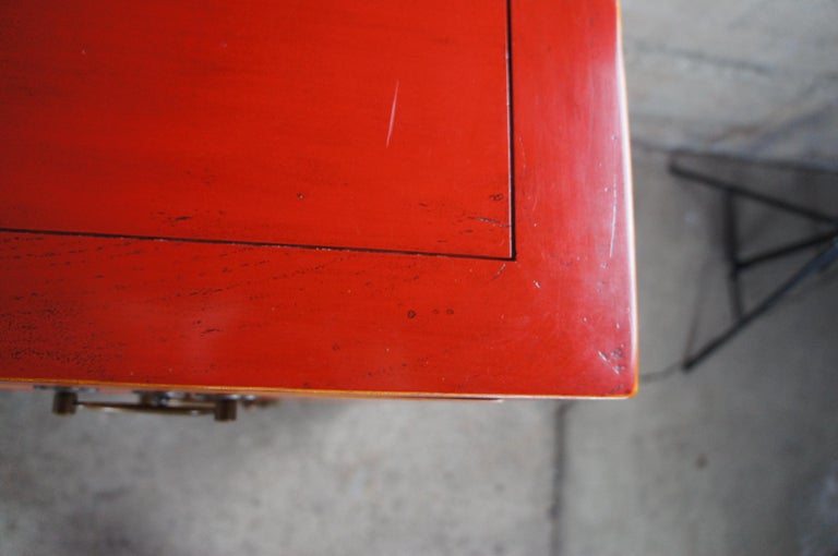 Vintage Chinese Red Lacquered Elm 5 Drawer Modern Tallboy Dresser ...