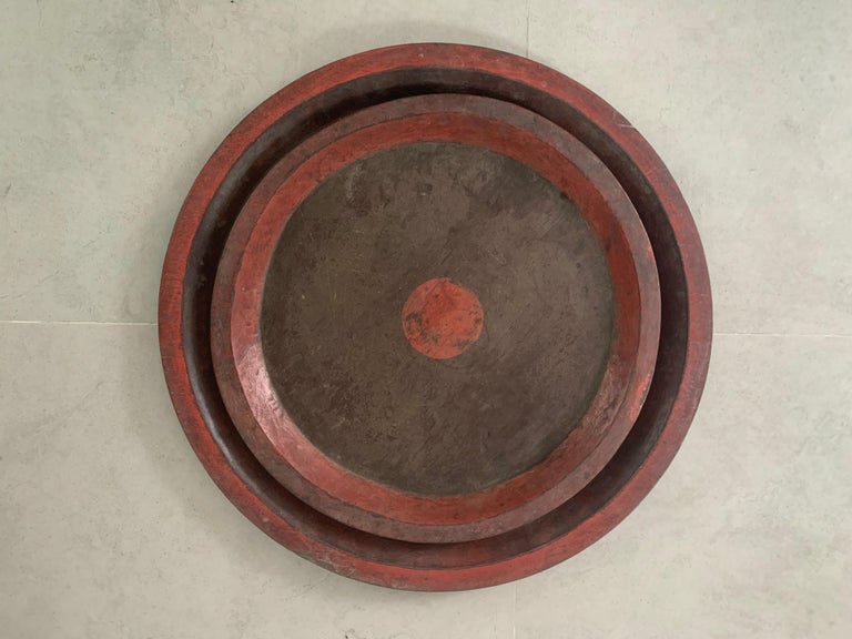 Vintage Chinese Red Wood Trays Set For Sale at 1stDibs