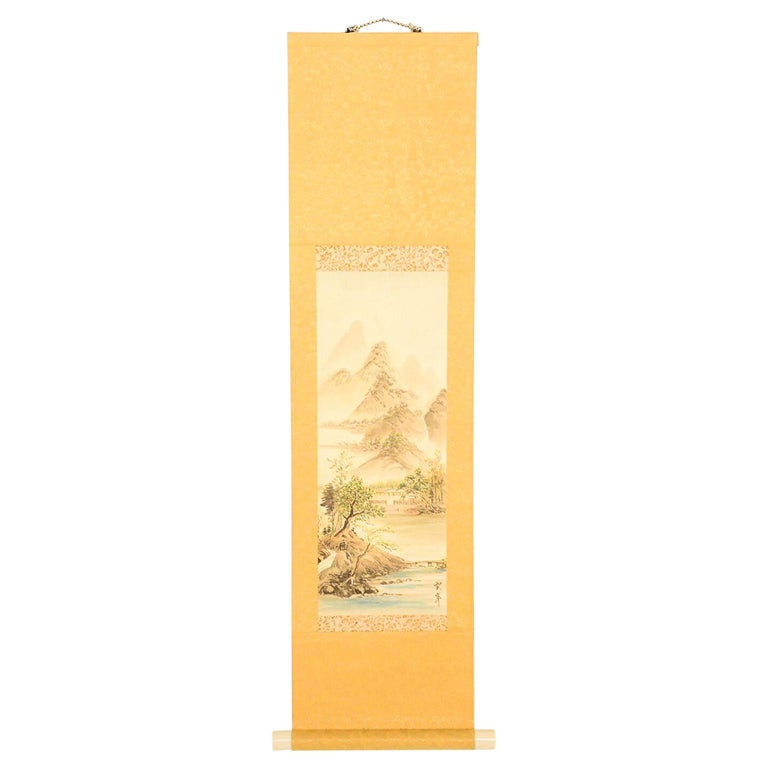 Vintage Chinese Silk Landscape Scroll Wall Art Hanging Decor 2 at 1stDibs